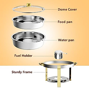 Halamine Chafing Dish Buffet Set, Round Chafers and Buffet Warmers Sets 4 Pack, 5Qt Stainless Steel Chafing Dishes for Buffet with Glass Lid, Food Warming Tray for Party, Dinners and Catering