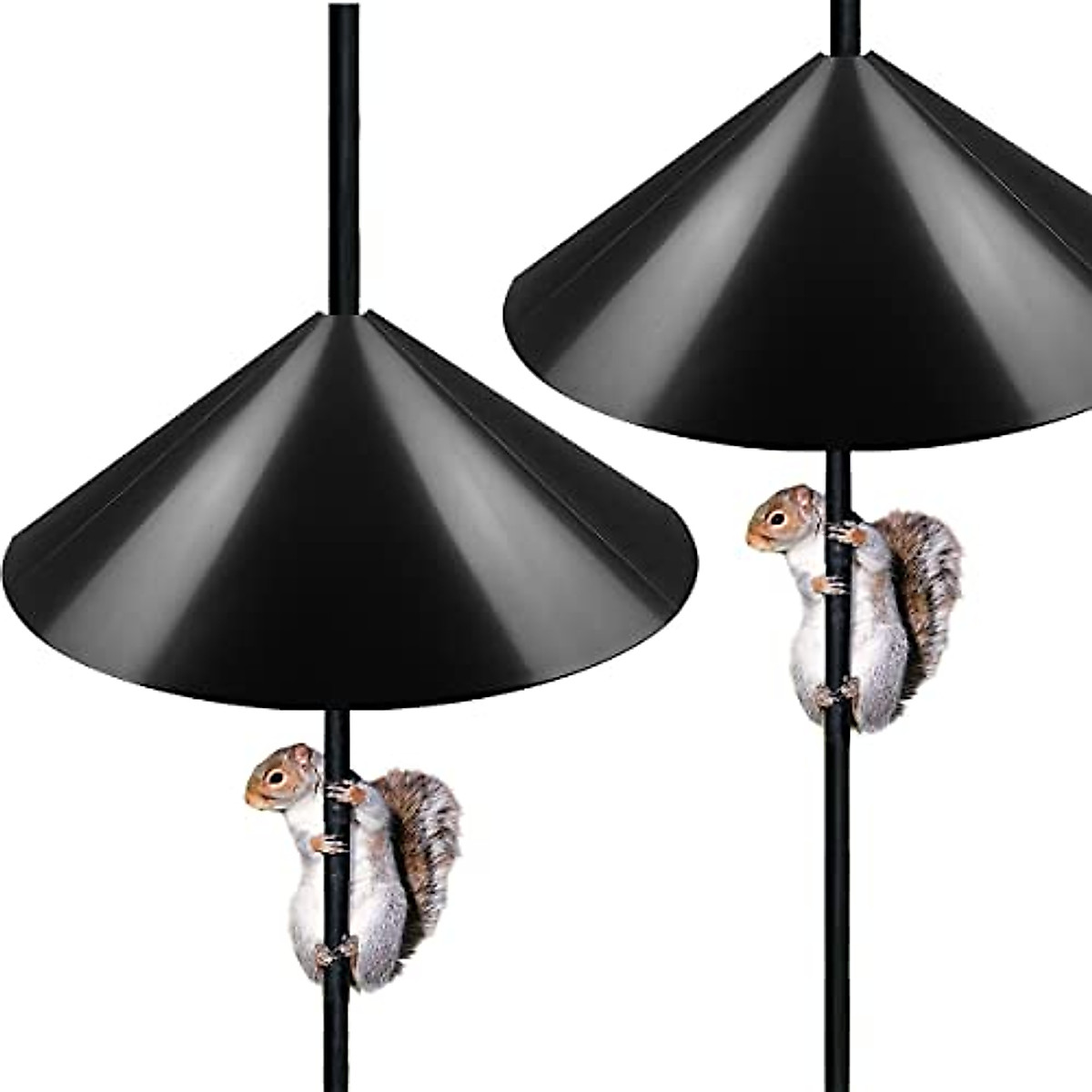 Queension 19-inch Wide Squirrel Proof Baffle,Squirrel Guard Stopper for Outside Shepherd Hooks or OutdoorBird Feeder Poles, Save Bird Houses from Squirrels, Rodents and Raccoons, Black, 2 Pack…