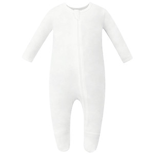 Owlivia Organic Cotton Baby Pajamas, Boys Girls Zip Front Sleep 'N Play, Footed Sleeper, Long Sleeve(Newborn, Ivory White)