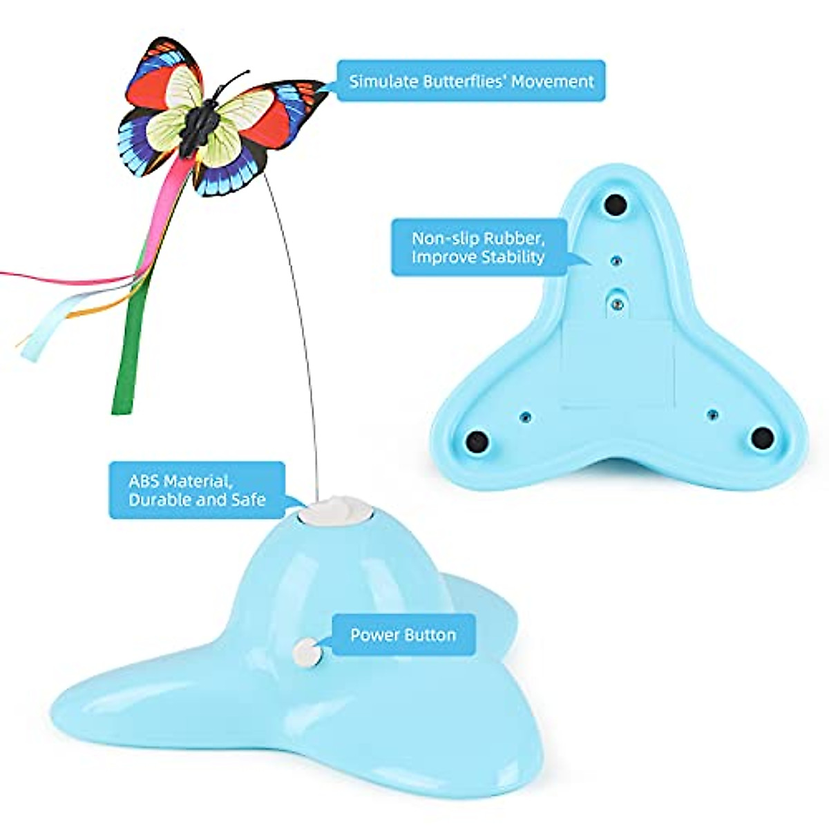 SOKER Cat Toys, Interactive Cat Toy Automatic Electric Butterfly 360° Rotating Kitten Toy for Indoor Cats, with 1 Butterfly Replacements(Blue)
