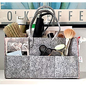 Baby Diaper Caddy | 13X9X7 | Nursery Storage and Car Organizer for Diapers and Wipes | Grey with Pink Removable Dividers