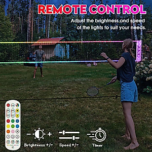 YepItIs LED Badminton Net, 17ft Light Up Portable Badminton Set with APP & Remote Control, Music Sync, Easy Setup Nylon Net with Poles for Badminton, Kids Volleyball, Pickleball (Badminton Net Set)