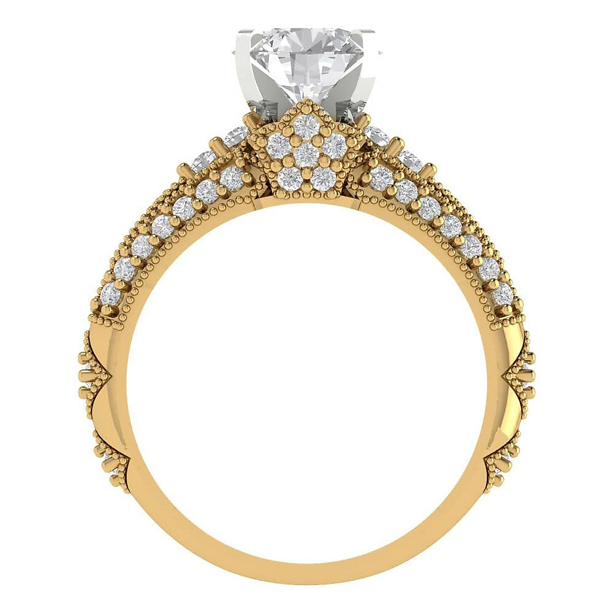 Clara Pucci 2.10ct Round Cut Solitaire Lab Created White Sapphire Engagement Promise Anniversary Bridal Ring Band set 14k Multi Gold 7.5