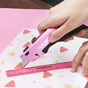 TOPLINE Retractable Pink Utility Knife, Retractable Pink Box Cutter, Blade Storage Design, 18-Piece SK5 Blades and a Dispenser Included (1 PACK(PINK))