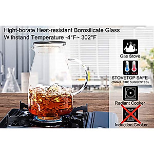 Apexstone 2 Liter 68 Ounces Glass Water Pitcher with Lid and Handle, Iced Tea Pitcher, Glass Juice Pitcher, Hot/Cold Water Jug, Juice and Iced Tea Beverage Carafe