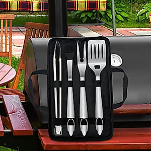 POLIGO 5PCS BBQ Grill Accessories Set in Carrying Bag Bundle with Safe Stainless Steel Wire Grill Brush and Scraper for All Barbecue Grills - Ideal Birthday Father's Day Grilling Gifts for Men Dad
