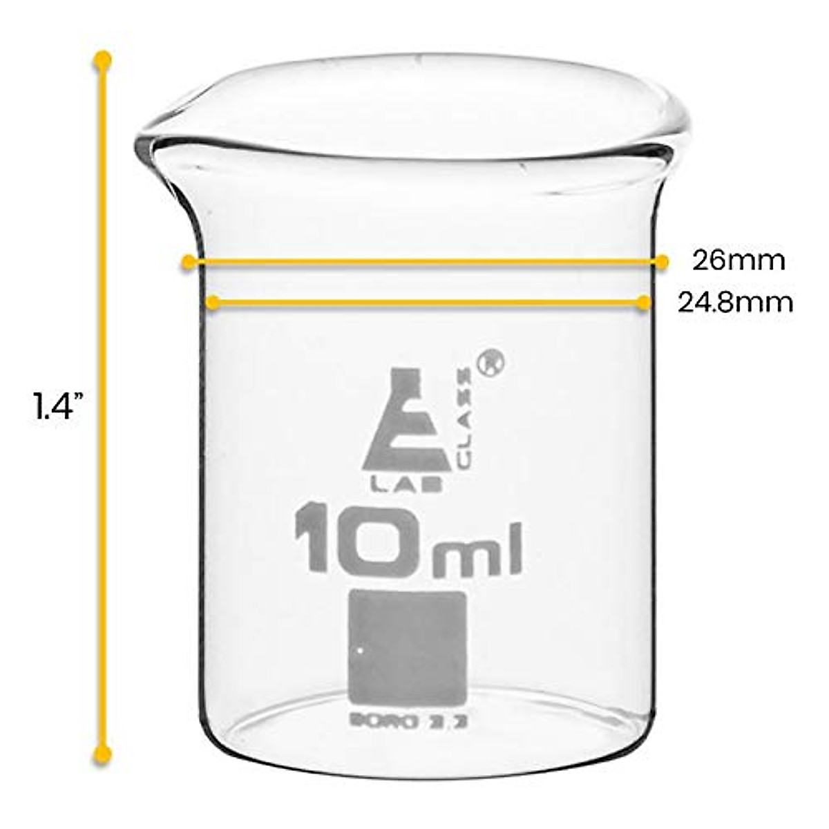 EISCO Beaker, 10ml - Low Form with Spout Ungraduated Borosilicate 3.3 Glass- Eisco Labs