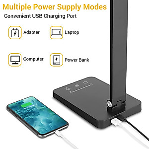 Desk Lamp, LED Desk Lamp, Desk Lamp for Home Office, 5 Color Modes Dimmable Desk Light, Desk Lamp with USB Charging Port, Office Lamp, Small Desk Lamps, Study Lamp, Reading Light, Table Lamp, Black