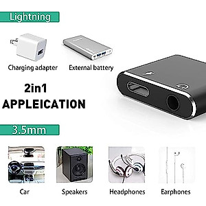[Apple MFi Certified] iPhone Headphone Adapter, 2 Pack 2 in 1 Lightning to 3.5mm Aux Audio and Charge Jack Adapter Splitter Dongle for iPhone 14 13 12 11 Pro Max XS XR X 8 7 6 iPad, Support iOS 16