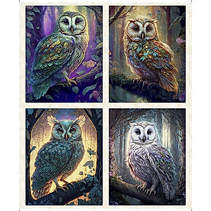 Generic Mystic Owls Cream Cotton Fabric Panel 4 Owls 36"" Panel. Each Picture Patch Measures 16.1""W x 20.4""H QT