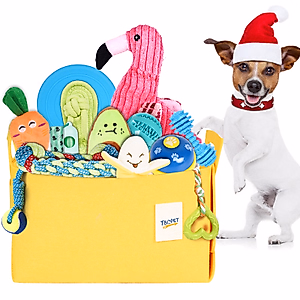 22 Pack Dog Chew Toys for Puppy Small & Medium Breed Dogs with Rope Toys & Dog Toy Basket, Treat Balls, Flamingo Plush Squeaky Toys, Puppy Teething Toys, Promote Dog Dental Health, Exercise & Bonding