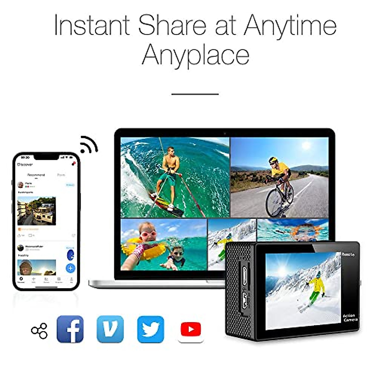 AKASO EK7000 4K30FPS 20MP Action Camera Ultra HD Underwater Camera 170 Degree Wide Angle 98FT Waterproof Camera Support External Microphone