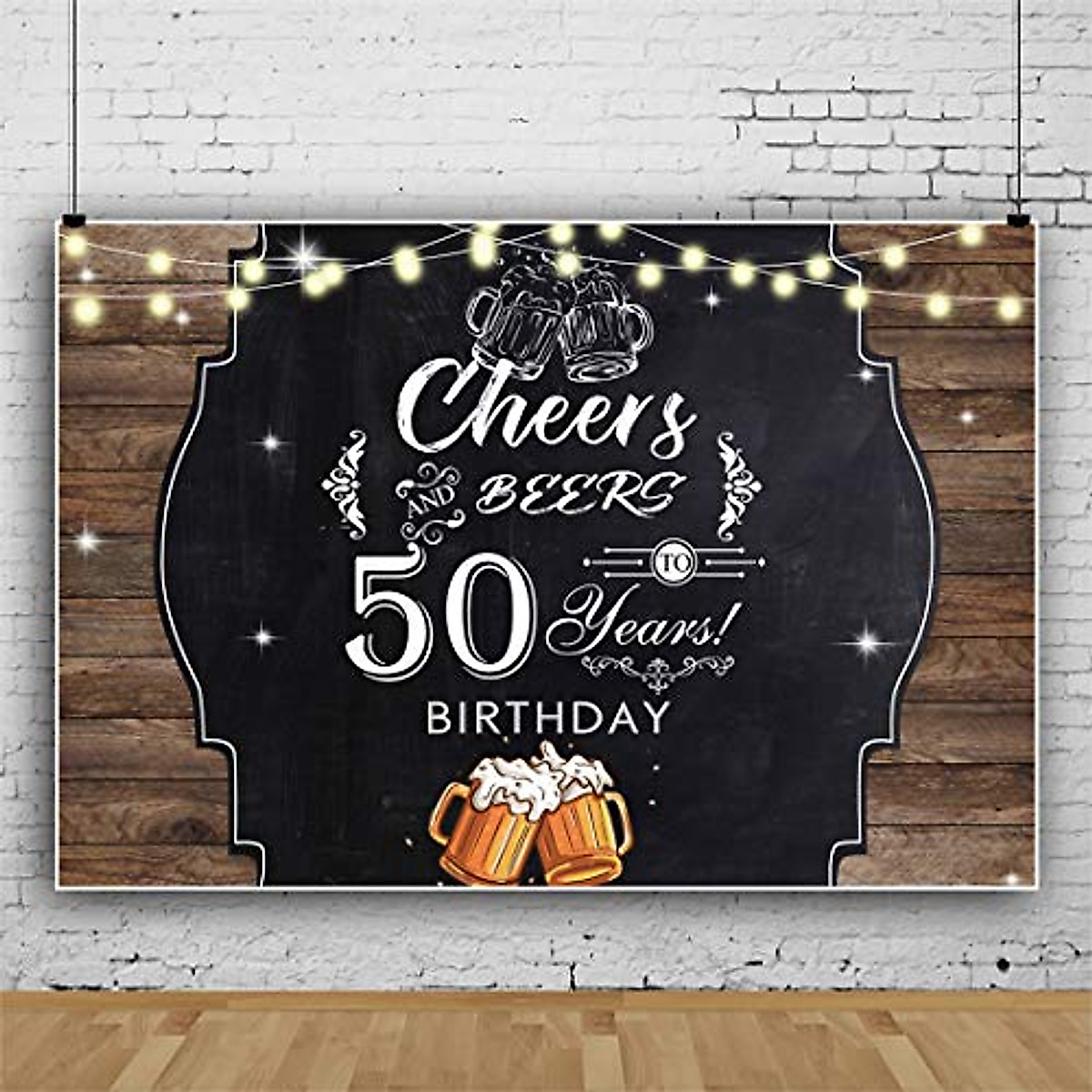 OERJU 6x4ft Happy 50th Birthday Backdrop Wooden Plank Cheers and Beers 50 Years Birthday Background for Photography 50th Birthday Party Decor Banner for Men