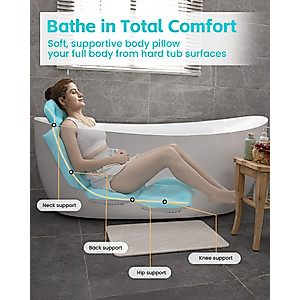 Full Body Bath Pillow for Bathtub, Bath Pillows for Tub with Mesh Laundry Bag & Non-Slip Suction Cups, 3D Air Mesh & Quick Drying Ocean Blue