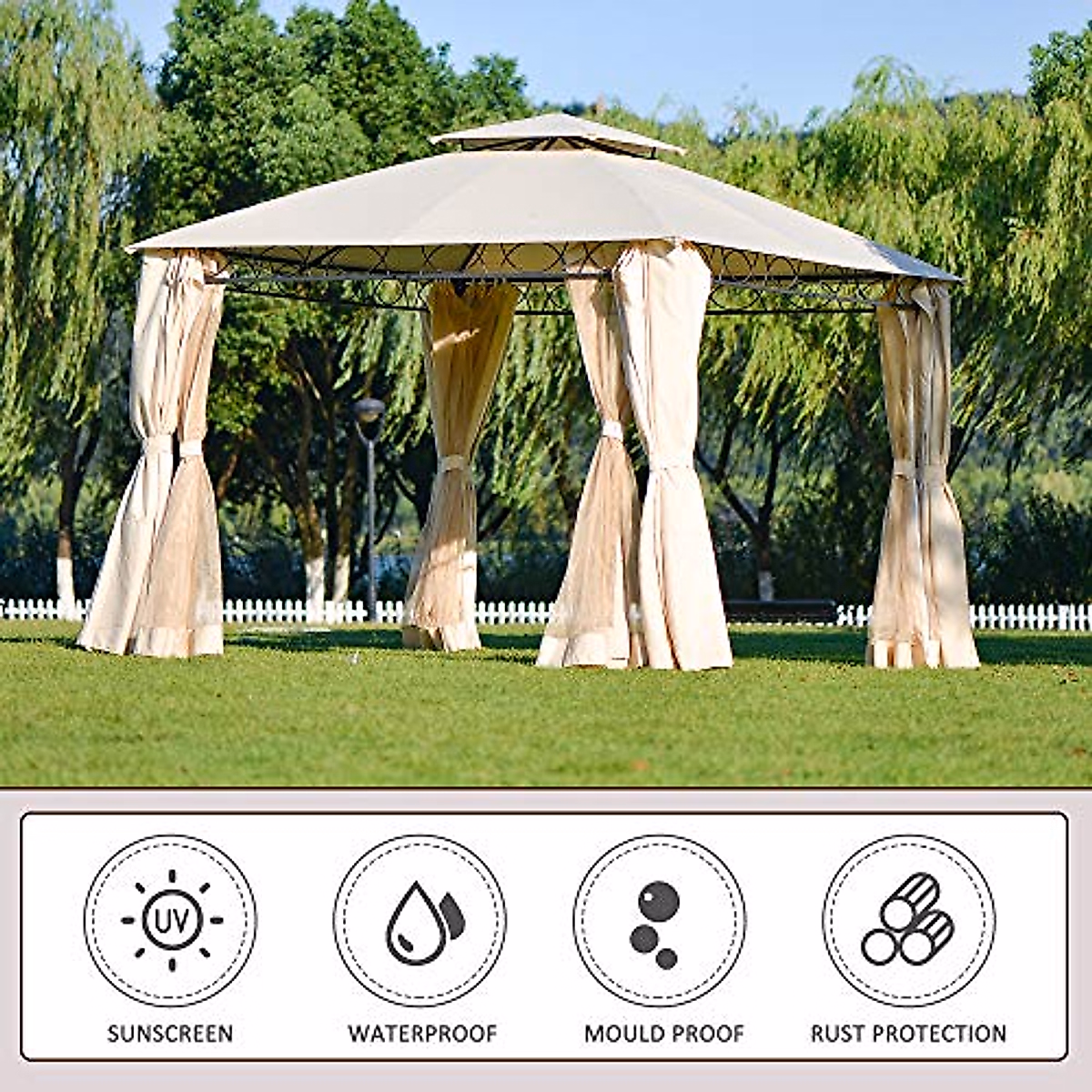 Tensun 10.6x10.6Ft Gazebo, Outdoor BBQ Gazebo Tent with UV Protection/Easy Assembly, Outdoor Canopy Tent with Mosquito Netting for Family Parties Outdoor Activities, Beige