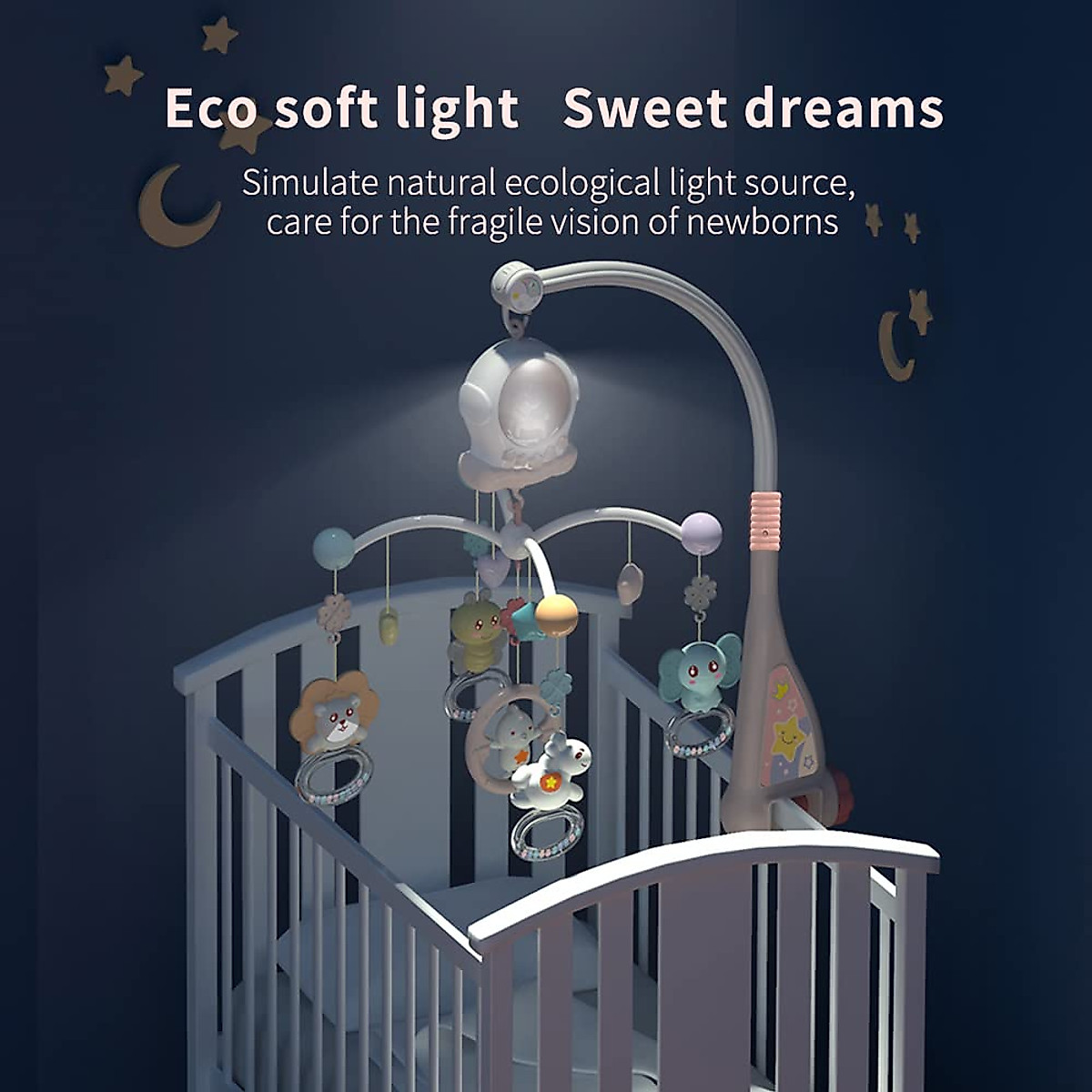 Eners Baby Musical Crib Mobile with Night Lights and Rotation, Rattles, Remote Control,Comfort Toys for Newborn Infant Boys Girls Toddles (Red)
