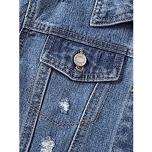 Verdusa Boy's Ripped Long Sleeve Button Front Denim Jacket Coat Outerwear Medium Wash 130