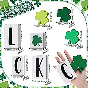 7 Pcs St. Patrick’s Day Tiered Tray Decor Lucky Shamrock Table Wooden Signs Lucky Letter Sign Freestanding Wooden Luck Blocks Shamrock Wood Letters Block for Irish Home Party Decor