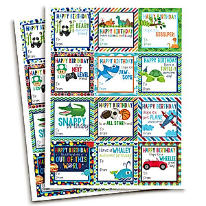 Happy Birthday Gift Tag Stickers for Boys, Set of 24 2.5 X 2.5 Mixed Square Birthday Gift Labels by Amanda Creation