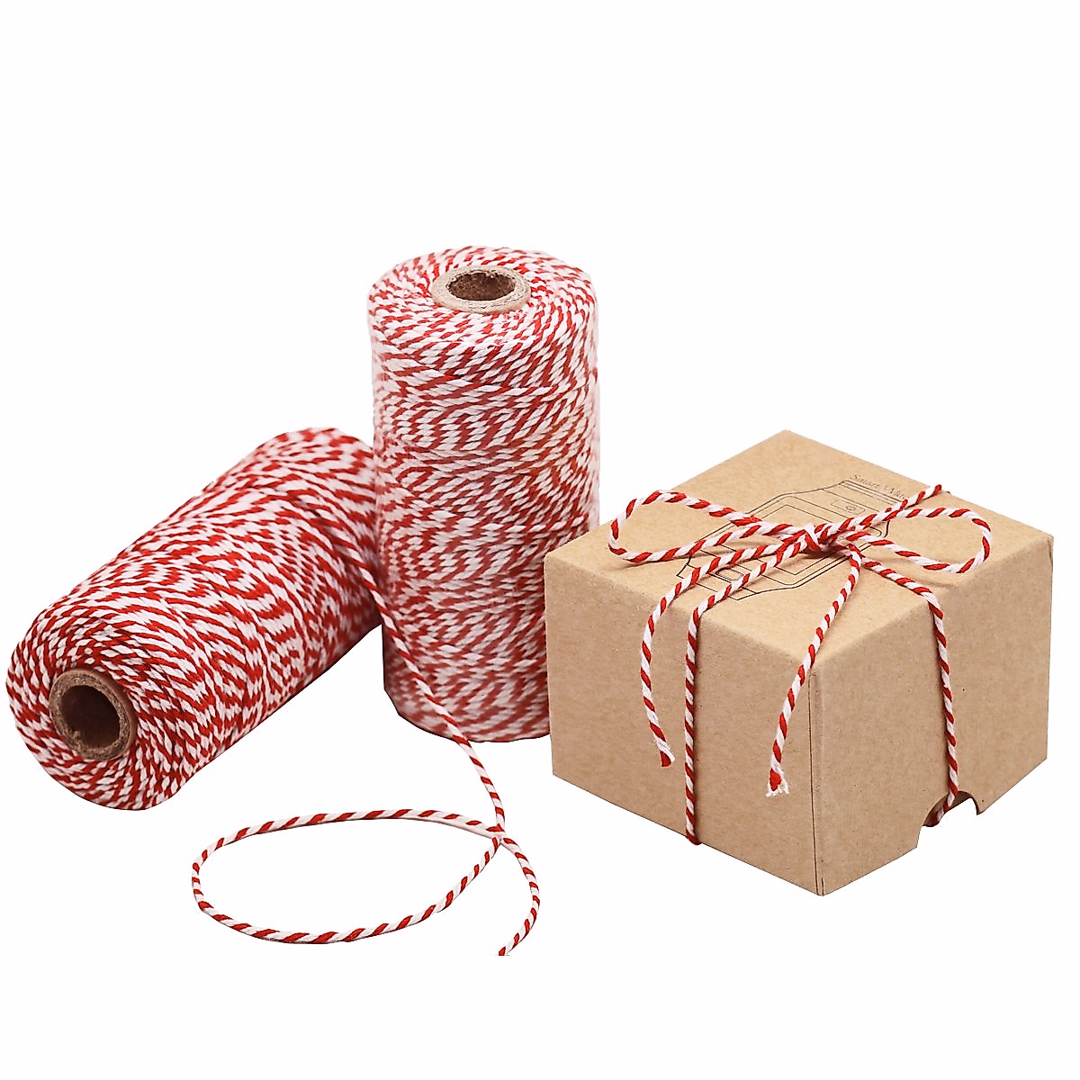 HOKI Cotton Bakers Twine Red & White 100M (328 Feet), Packing String, Durable Rope for Gardening, Decoration, Tying Cake and Pastry Boxes, DIY Crafts & Gift Wrapping, for Art and Craft