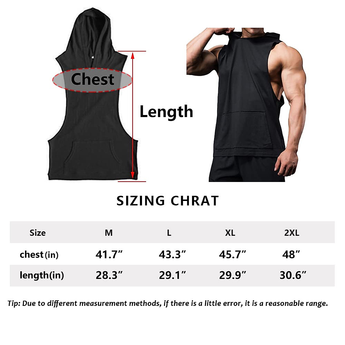 Men's Hooded Tank Tops Gym Workout Training Hoodies Sleeveless Bodybuildng Muscle Cut Off T-Shirt with Pocket 02 White M