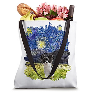Starry Night Impressionist - Dog Art Papillon Tote Bag