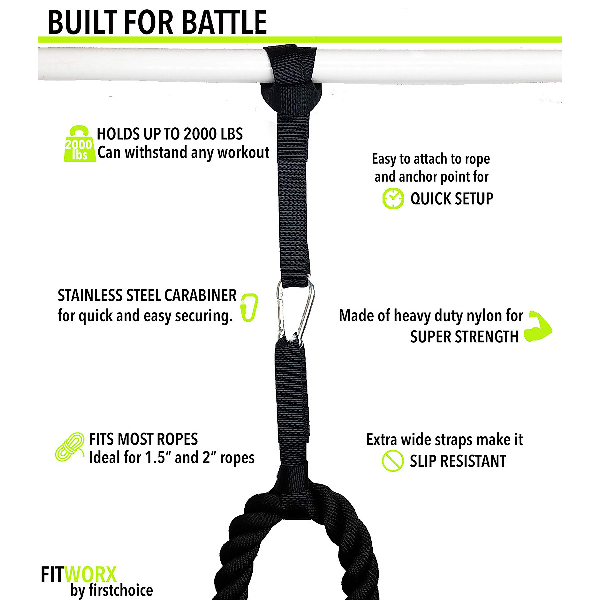 RadBizz Battle Rope Anchor Strap Kit with Bonus Battle Rope Workout Guide- FitWorx
