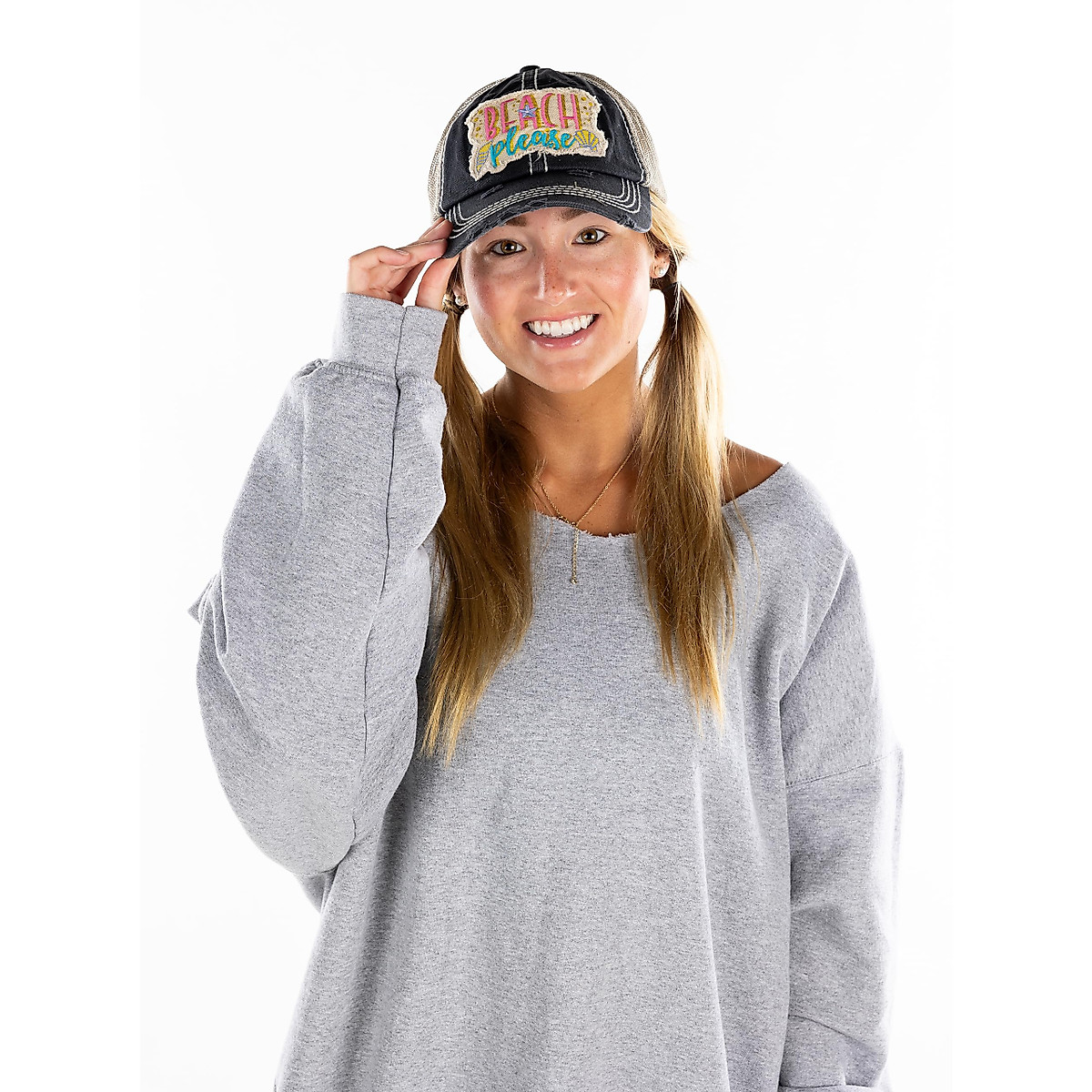 Funky Junque Distressed Baseball Cap - Beach Please Metallic (Black)