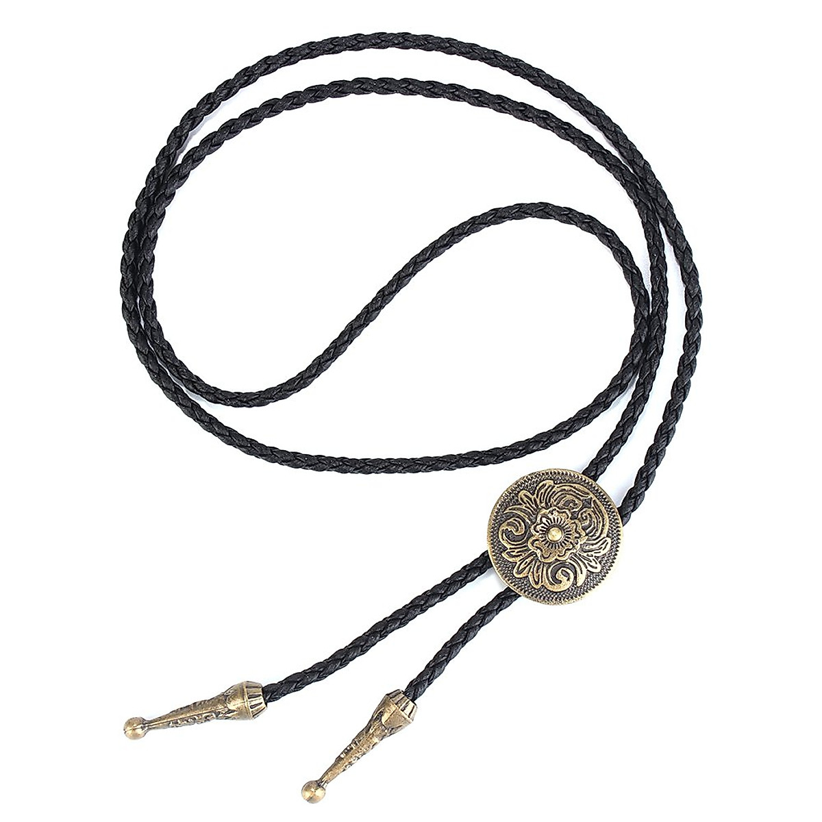 Bolo Tie for Women Men Gold Flower Cowboy Necklace Rodeo Leather Necktie Bolo Western Necklace Cowboy Bolo Tie