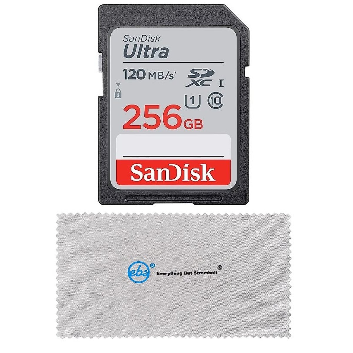 SanDisk SD Ultra Memory Card Works with Canon EOS M200, M100, M50, M5, M6 Mirrorless Camera (SDSDUN4-256G-GN6IN) Bundle with (1) Everything But Stromboli Micro Fiber Cloth (Class 10 256GB)