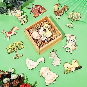 14Pcs Farm Animals Wood Table Centerpieces Farm Creatures Cutout Shapes Table Toppers Farm Themed Baby Shower Decorations Wooden Barnyard Farm Animal for Birthday Party Supplies