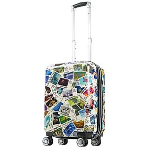 FUL Disney 100 22 Inch Carry On Rolling Luggage, 100 Years of Disney Stamps Hardshell Suitcase with Spinner Wheels, Multi