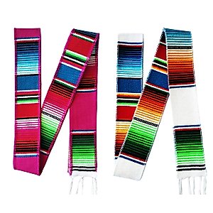 Yani's Gifts 2 Pack Mexican Sash Belts for Women or Men, Serape Belt Cinto Mexicano, Fuchsia and White