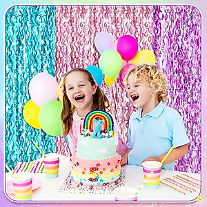 Jutom 6 Pieces Foil Fringe Backdrop Party Fringe Curtain 3.3 x 6.6 ft Tinsel Streamer Backdrop for Graduation Ocean Sea Birthday Wedding Baby Shower Holiday(Light Purple, Light Pink, Blue Green)