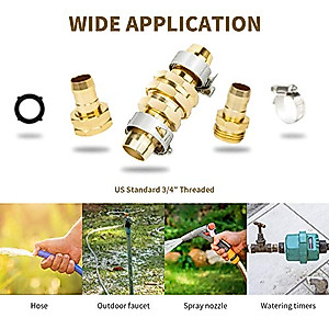 3/4"Aluminium Garden Hose Repair Connector with Stainless Steel Clamps, Male and Female Garden Hose Fittings, Mender End Repair Kit,Water Hose End Mender,Fit for 3/4"Garden Water Hose Fitting 2 Set