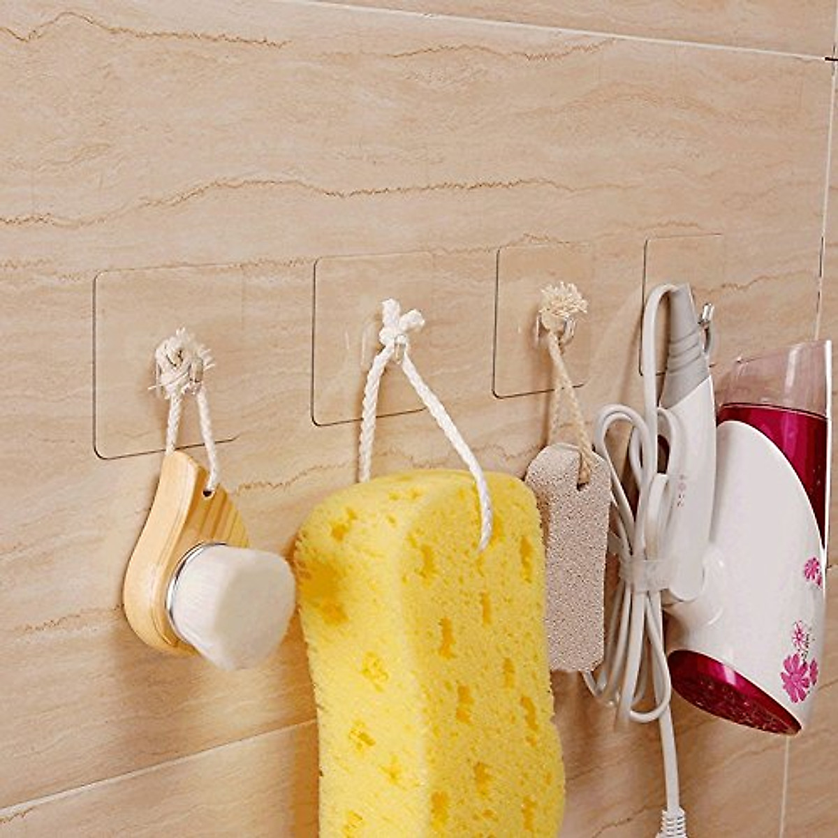 Ninth Five Wall Hooks(13.2lb), Self Adhesive Hooks, Clear Plastic Reusable Heavy Duty Hook for Kitchen Bathroom Office, No Trace No Scratch(12 Pack)