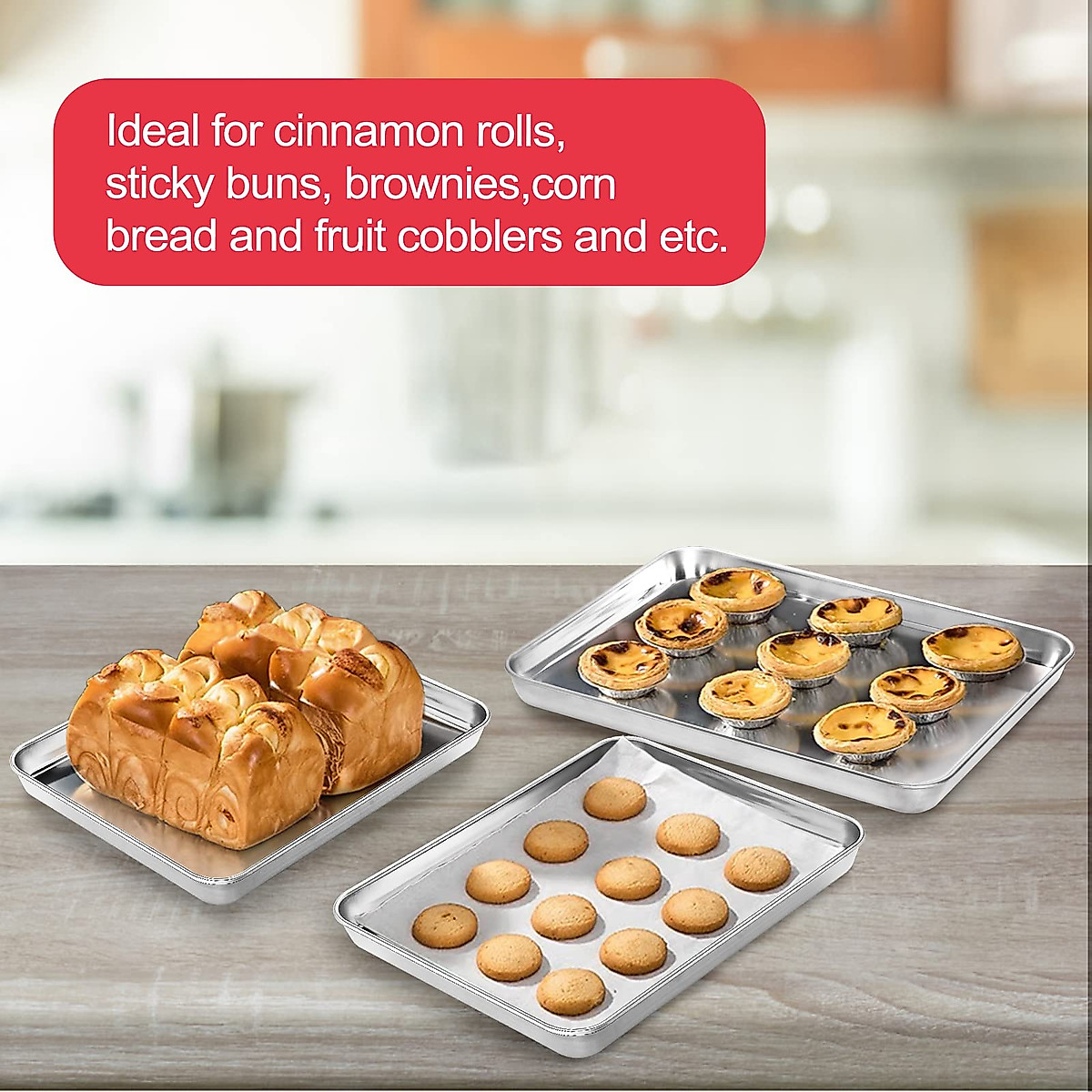 Zacfton Cookie Sheets for Baking, Stainless Steel Baking Sheet Baking Pan Tray - 12.4 x 10 x 1 Inch, Non Toxic & Healthy, Mirror Finish & Easy Clean, Dishwasher Safe & Heavy Duty