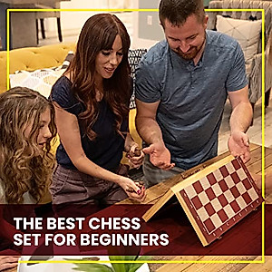 Magnetic Wood Chess Set-15-Inch-Folding Board, Portable Travel Chess Board Game Set Comes with Crafted Chess Game Pieces, Numbers & Letters in a Solution Storage, Great Chess Sets for Kids & Family.