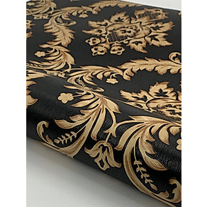 Q QIHANG European Style Gold - Flecked Process Damask PVC Wallpaper Black Colors 0.53m(1.73') x 10m(32.8')=5.3㎡(57sq.ft)