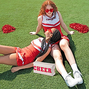 Y1tvei Preppy Patch CHEER Hot Pink Chenille Letter Extra Large Cosmetic Bag PU Leather Waterproof Portable Varsity Cheer Letter Makeup Toiletry Pouch Travel Organizer for Cheerleader Girl (Shell Gold)