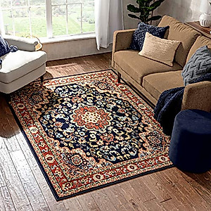 Well Woven MENA Navy Blue Traditional Oriental Medallion Area Rug (7'10" x 9'10")