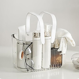 Transparent Multifunctional Shower Caddy Basket, Portable Handle, Waterproof, PET & PP Material, for Bathroom Use