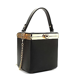 Small Medium Top Handle Square Frame Clutch Purse Crossbody Bag (zBlack)