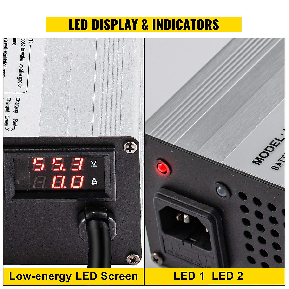 VEVOR Golf Cart Battery Charger 48V Club Car Charger 15A Golf Cart Electric Charger with RXV Plug/LED Club Car Battery Charger Aluminum Shell Power Wise Golf Cart Battery Charger for Ez Go Yamaha