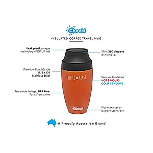 Cheeki Travel Coffee Mug, Insulated Stainless Steel Cup(350 ml/12 oz); Thermal Traveler Coffee Cup w/Pop-Up Lid, BPA-Free Spill-Proof Metal Coffee Tumbler, Reusable Portable Hot and Cold Flask