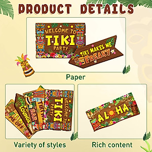 Colarr 20 Pieces Tiki Totem Birthday Party Decorations Hawaiian Luau Party Directional Sign for Aloha Hawaii Luau Tropical Party Supplies, 10 Styles