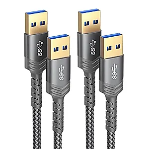 JSAUX USB 3.0 A to A Male Cable, USB 3.0 to USB 3.0 Cable 2 Pack(3.3ft+6.6ft) USB Male to Male Cable Double End USB Cord Compatible for Hard Drive Enclosures, DVD Player, Laptop Cooler and More(Grey)