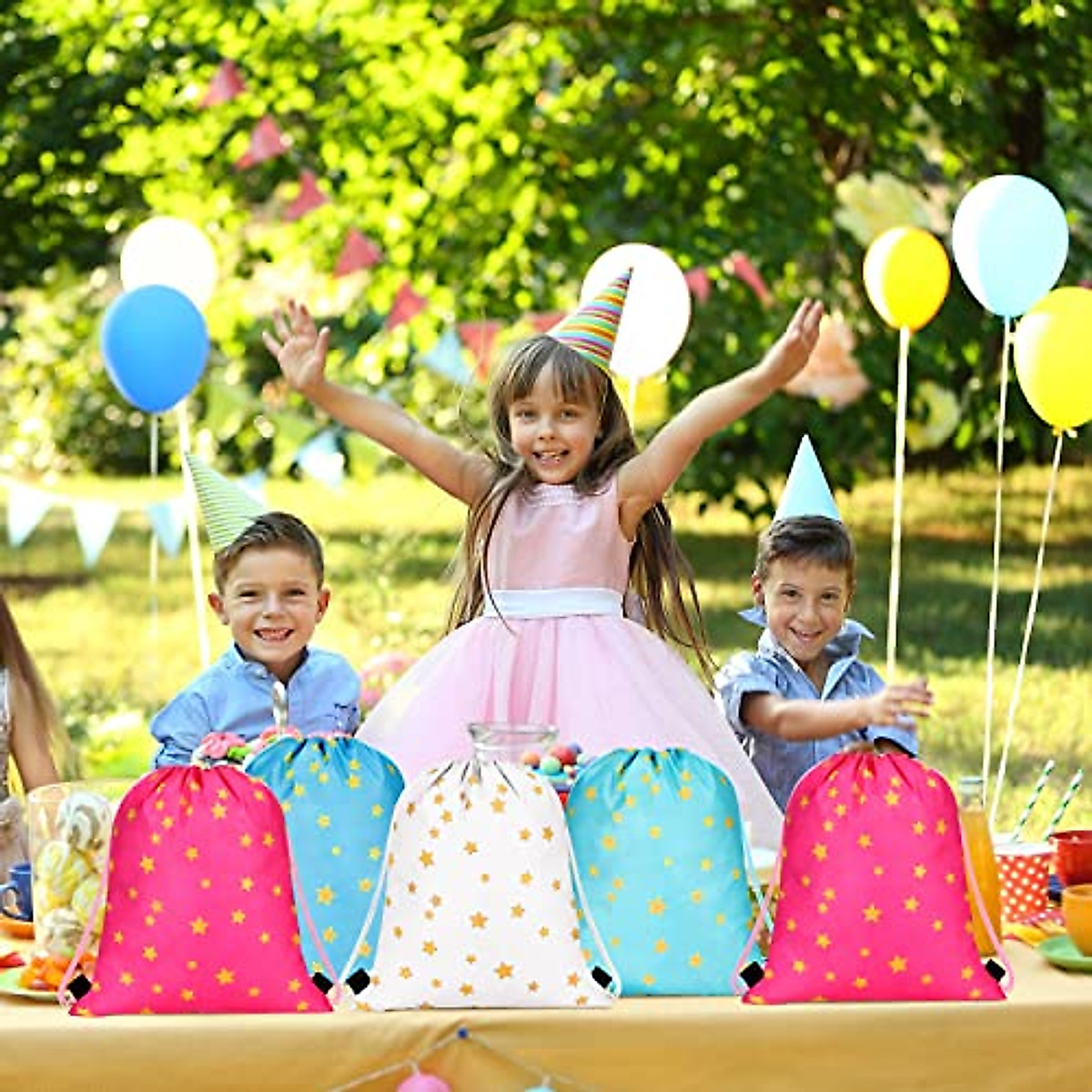 16 Pieces Star Goodie Bags for Kids Star Drawstring Party Favor Bags Birthday Party Favors Oxford Fabric Gift Bags Treat Backpack Bags for Girls Boys School Travel Baby Shower Party Supplies