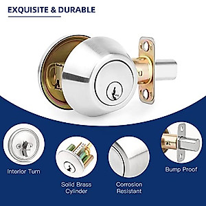 LOQRON Key Entry Ball Door Knob and Single Cylinder Deadbolt Lock Combo Set Security for Entrance and Front Door with Satin Nickel Finish