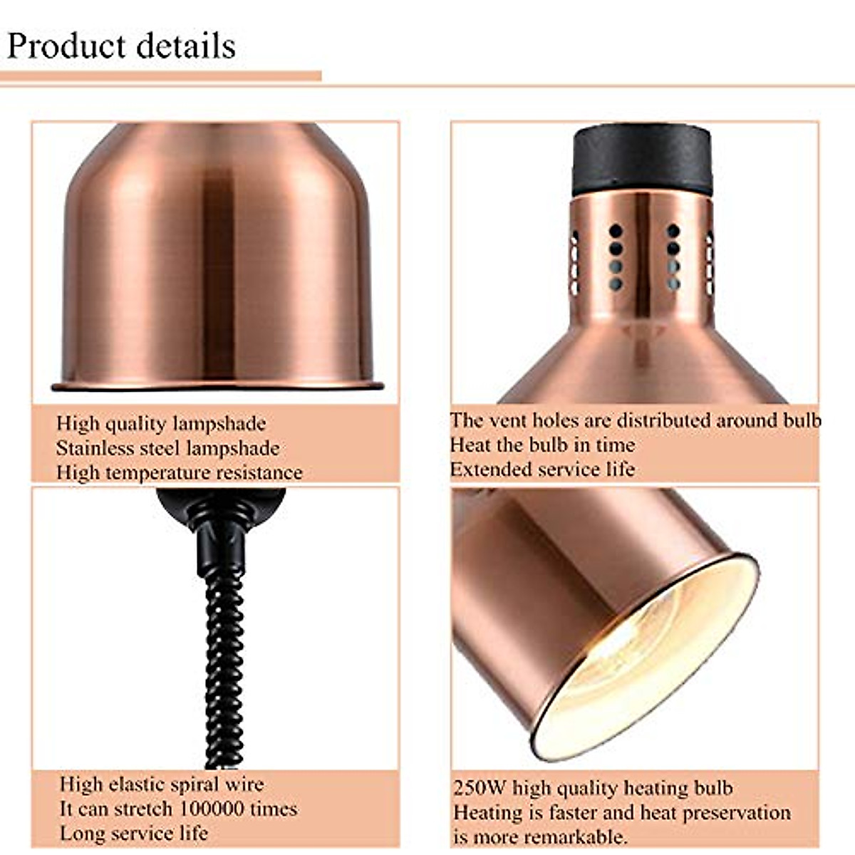 JIAWANSHUN 190mm Food Heat Lamp Warmer Food Warmer Lamp 250W Bulb Commercial Food Warmer Restaurant Supplies or Home Use Food Service Retractable Heat Lamps Catering Food Warmers 110V